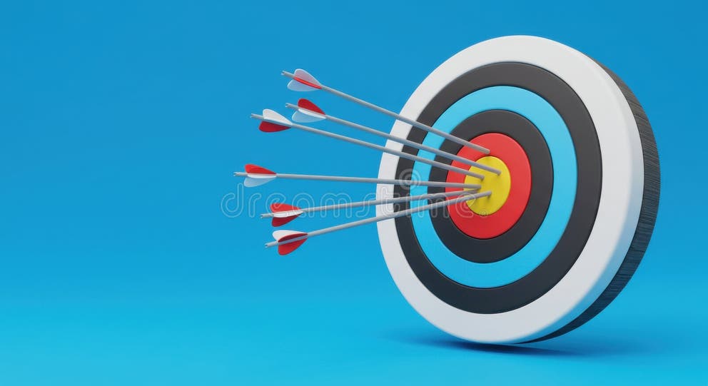 Archery Target with Arrows, Bright Blue Background, 3D Render Stock ...