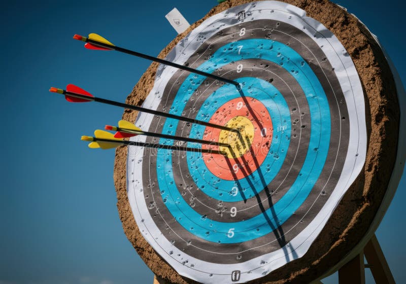 Archery Target with Arrows Hitting the Bullseye, Showcasing Precision ...