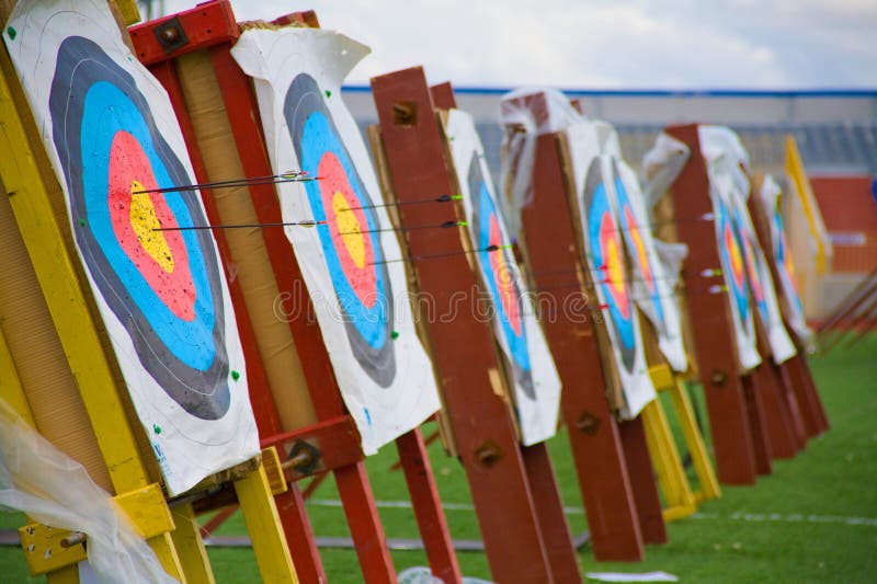 Colored Archery Target on Stadium Field Stock Image - Image of standing ...