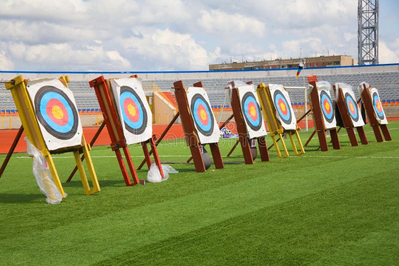 Colored Archery Target on Stadium Field Stock Image - Image of hobbies ...