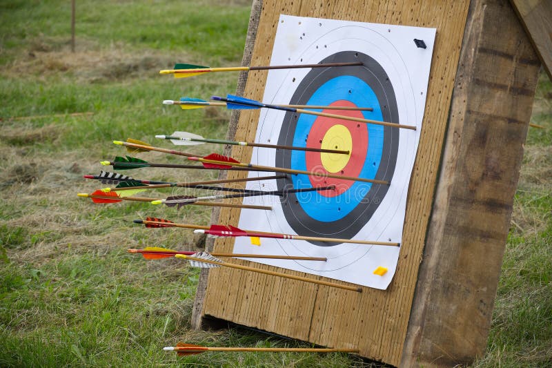 Archery Target Pierced by Arrows Stock Image - Image of success, shoot ...