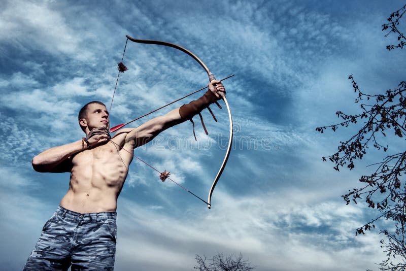 Archery. Young Archer Training with the Bow Stock Image - Image of male ...