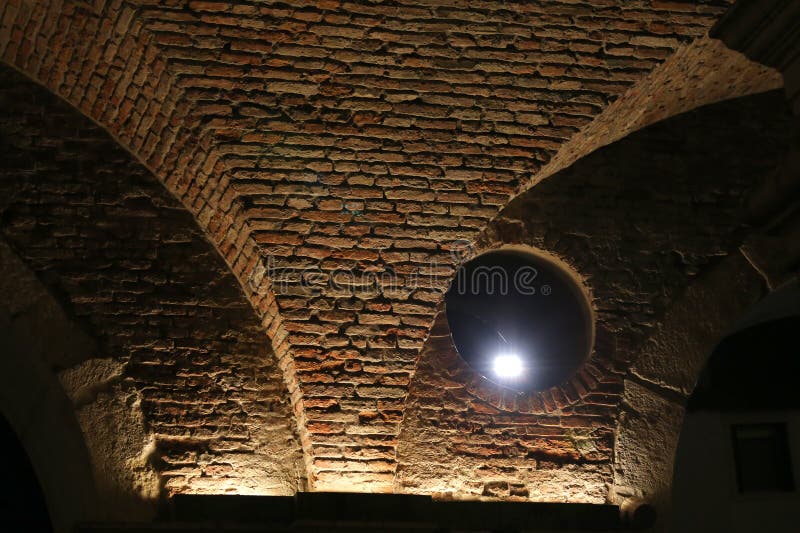 Arches with Bricks of the Historic Building at Night Stock Photo ...