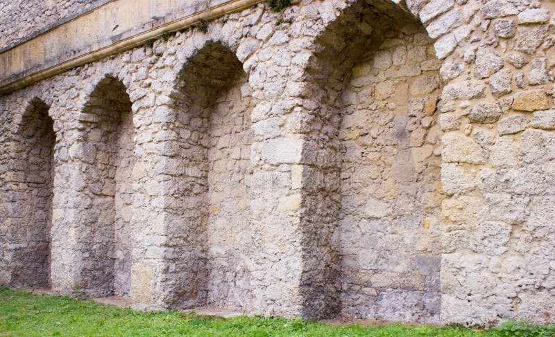 Arches in Castle Walls and Green Grass Stock Image - Image of meadow ...