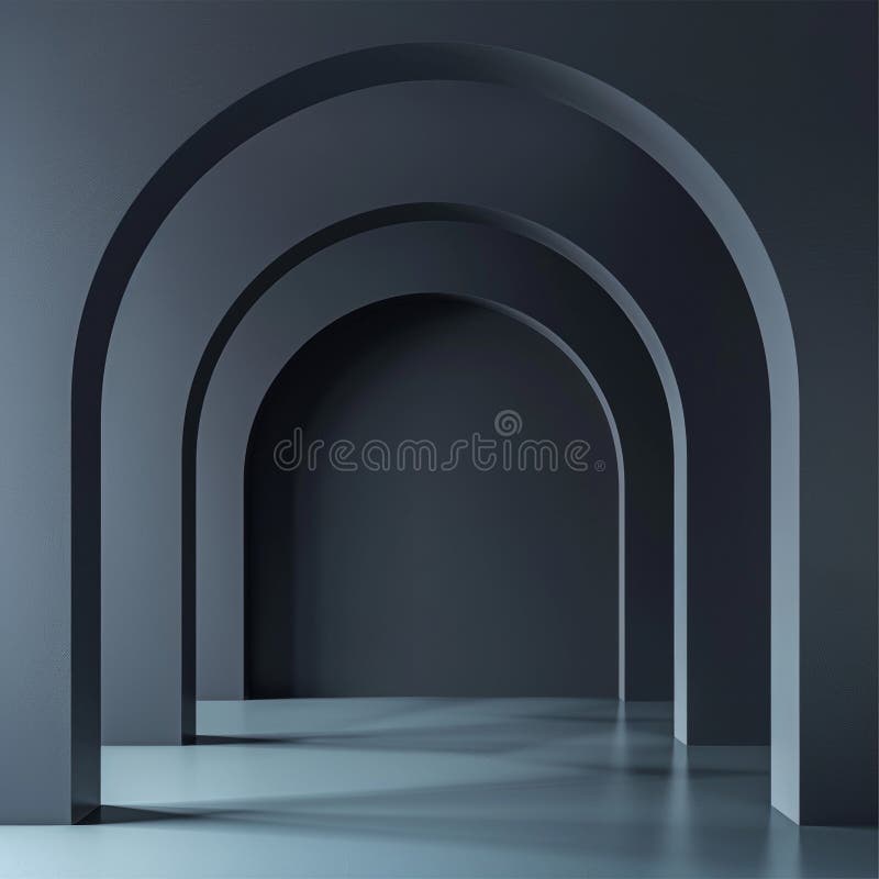 Surreal Sequence of Arches in a Dim Corridor Stock Photo - Image of ...