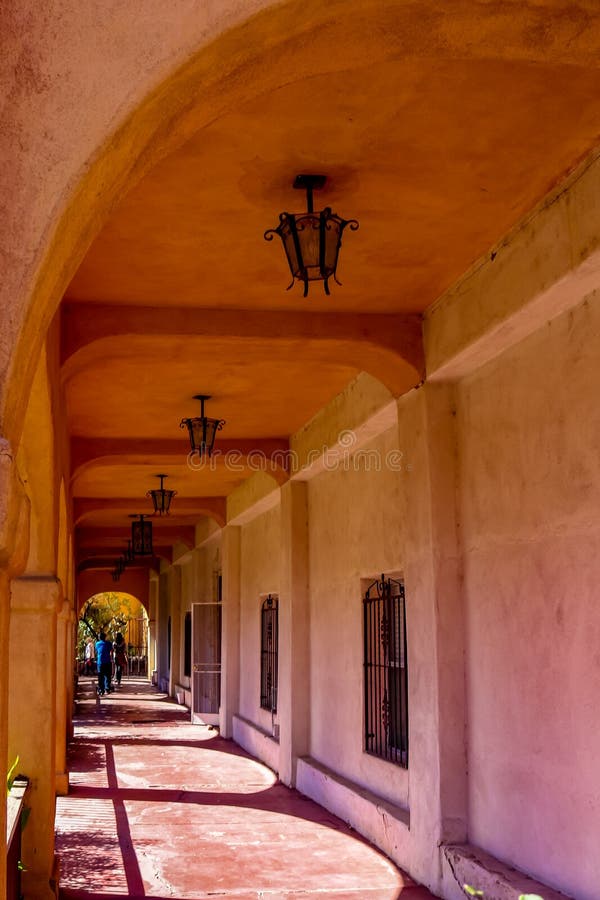 Adobe Achititecture Shades the Sidewalks in Old Town Albuquerque Stock ...