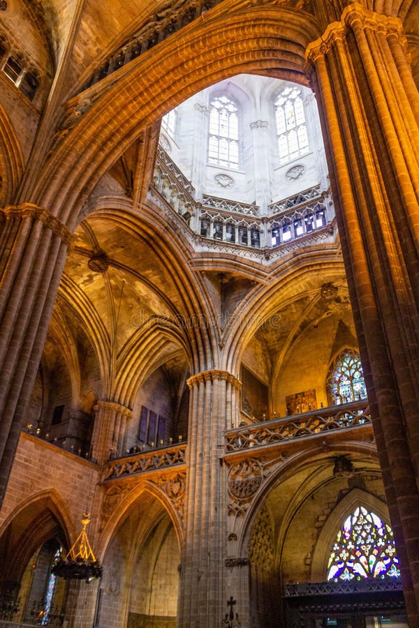 Arches Inside the Medieval Cathedral of Barcelona, Catalunia, Spain ...