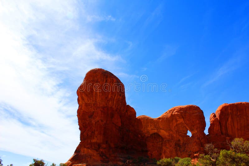 Arches National Park with Blue Sky and Red Rocks Stock Image - Image of ...