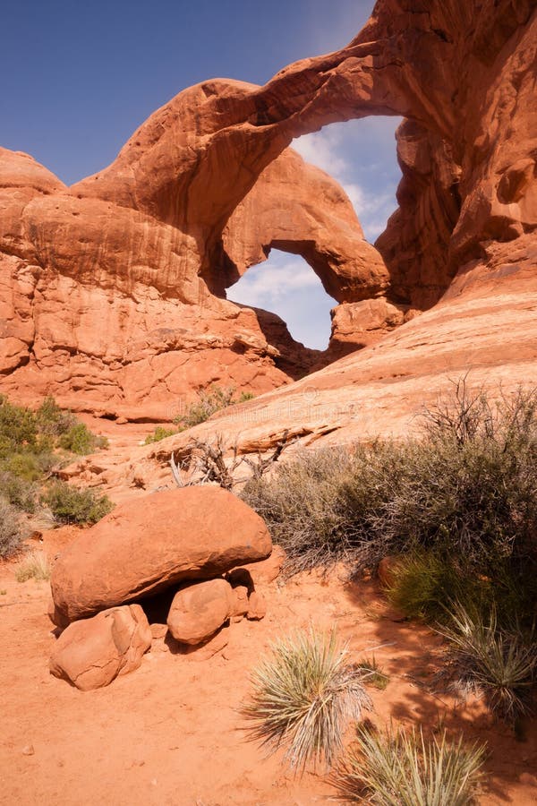 Arches National Park Rock Formations Double Window Arch Stock Photo ...