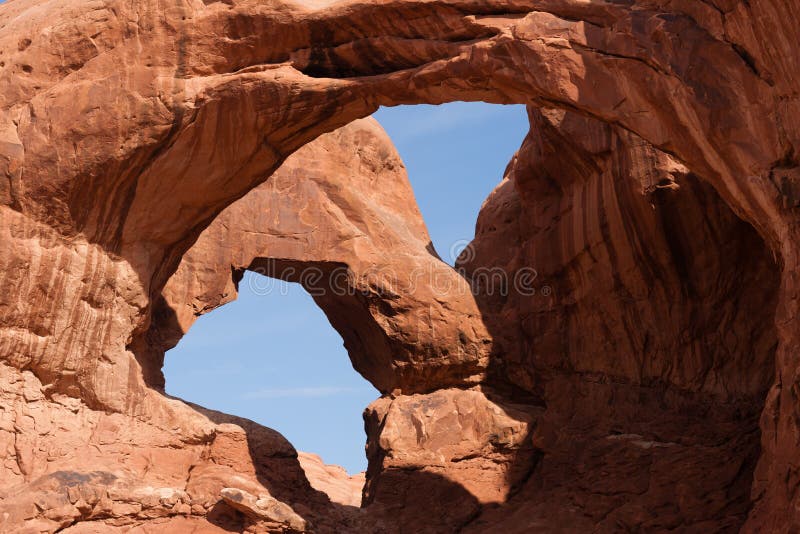 Arches National Park Rock Formations Double Window Arch Stock Photo ...