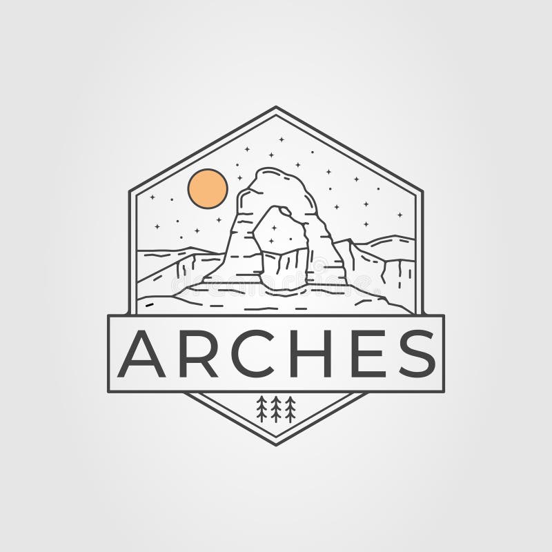 Arches National Park with Sun Logo Vector Illustration Design Stock ...