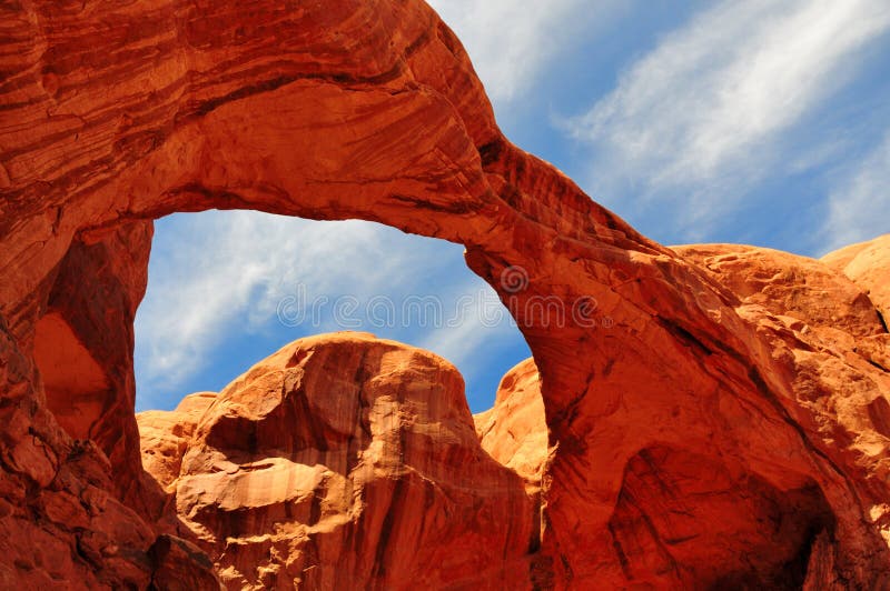Arches National Park - Under the Double Arch Stock Image - Image of ...