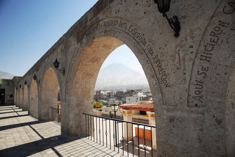 The Arches of Plaza Yanahuara and the Misti Volcano in the Background ...