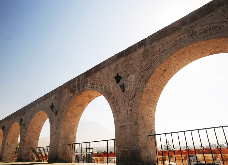 Arches of Plaza Yanahuara and the Misti Volcano in the Background ...