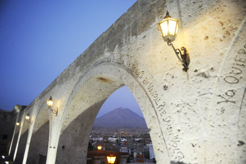 The Arches of Plaza Yanahuara and the Misti Volcano in the Background ...