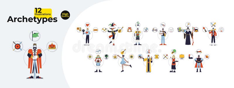 Archetypes Psychology 2D Linear Illustration Concept Bundle Stock ...