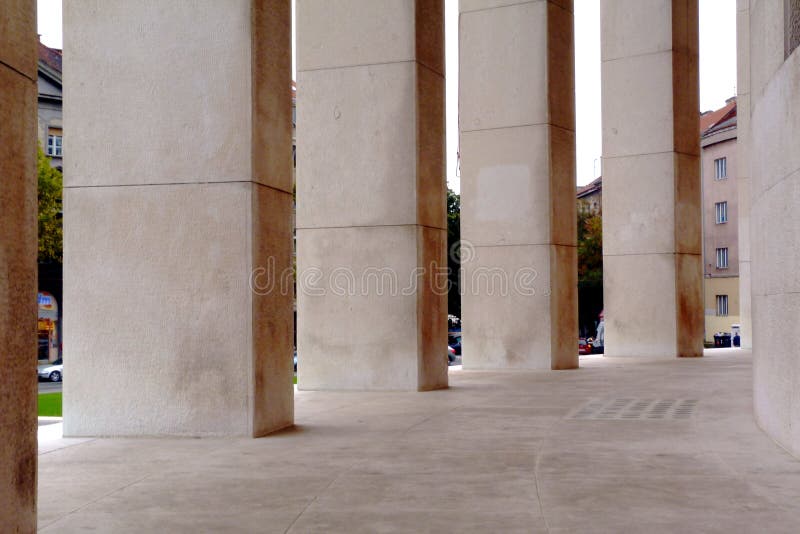 Arching White Stone Colonnade with Square Shaped Columns Stock Photo ...
