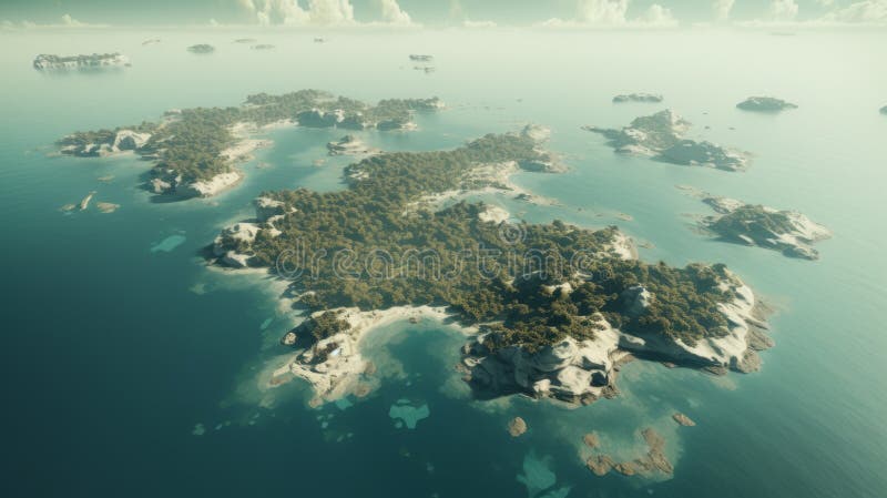 Aerial View of Archipelago with Flat Duotone Color Scheme Stock ...