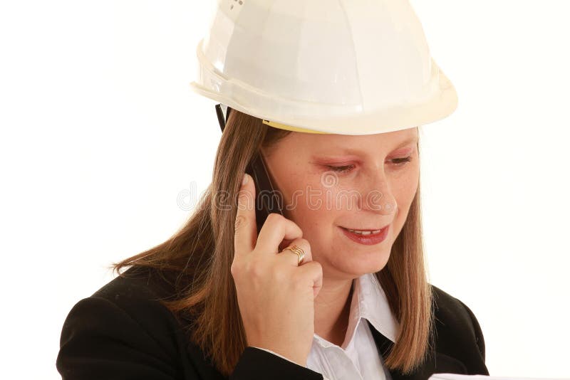 Engineer with cellphone stock photo. Image of person, isolated - 943056