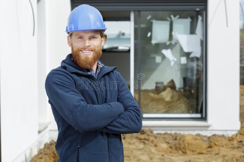 Architect with Blue Helmet at Work Stock Photo - Image of occupation ...