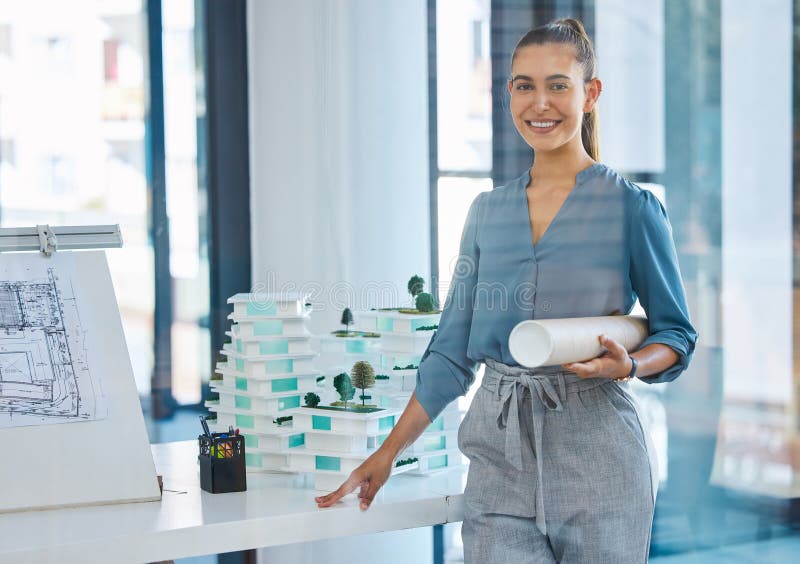 Architect Blueprint, Engineer and Designer Analyzing 3D Scale Building ...