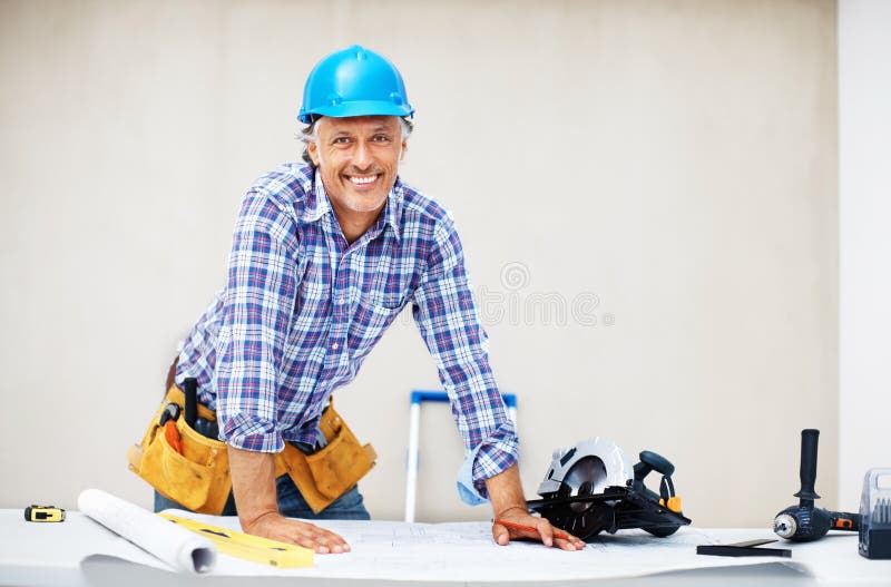 Architect, Blueprint and Portrait with Mature Contractor and Man ...