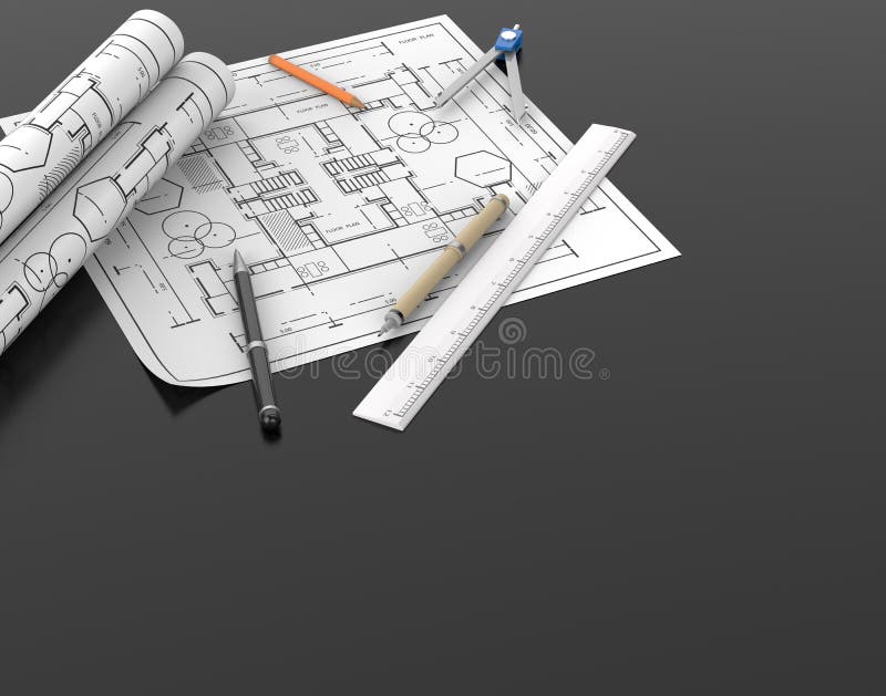 Architect Blueprint and Stationary Tool Background with Clipping Stock ...