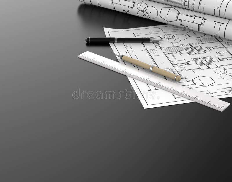 Architect Blueprint and Stationary Tool Background with Clipping Stock ...