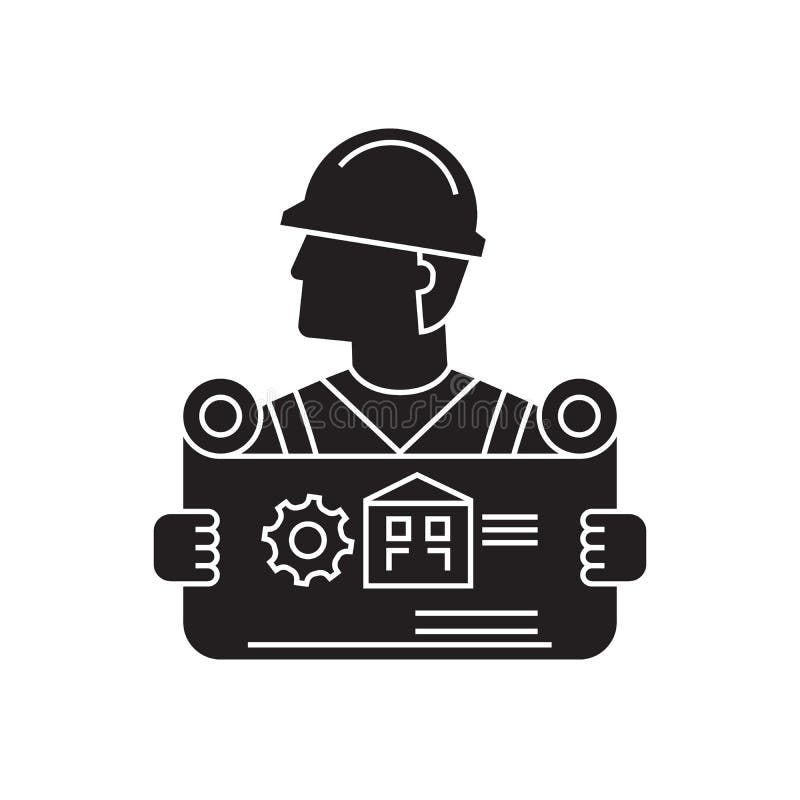 Architect with Blueprints Black Vector Concept Icon. Architect with ...
