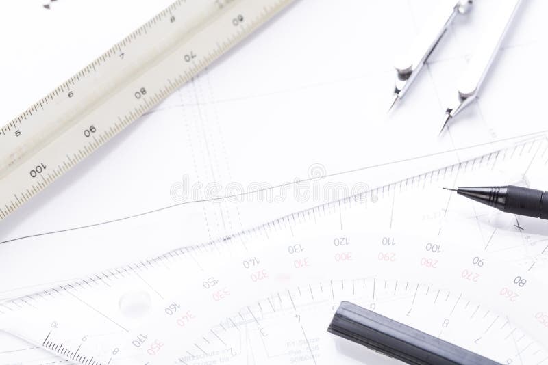 Architect Blueprints Equipment Objects Workplace Stock Image - Image of ...