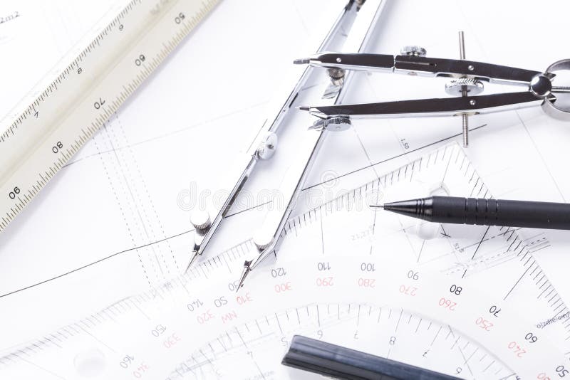 Architect Blueprints Equipment Objects Workplace Stock Image - Image of ...