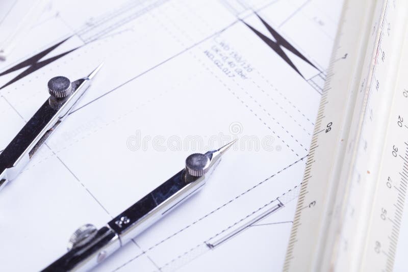 Architect Blueprints Equipment Objects Workplace Stock Image - Image of ...