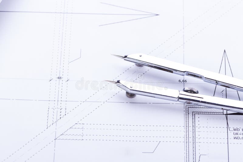 Architect Blueprints Equipment Objects Workplace Stock Photo - Image of ...