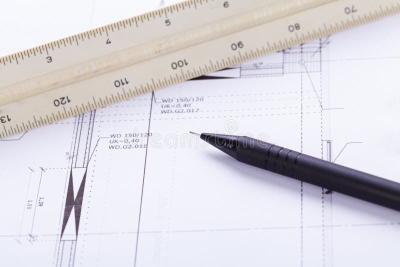 Architect Blueprints Equipment Objects Workplace Stock Image - Image of ...