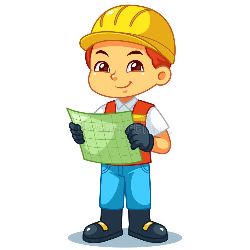 Architect Boy Look into Working Plan Stock Illustration - Illustration ...