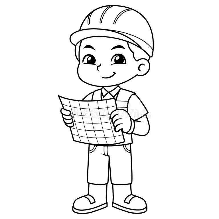 Architect Boy Look into Working Plan BW Stock Illustration ...