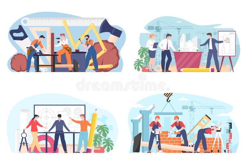 Architect, Builder, Carpenter and Engineer Concept Stock Vector - Illustration of male, builder ...