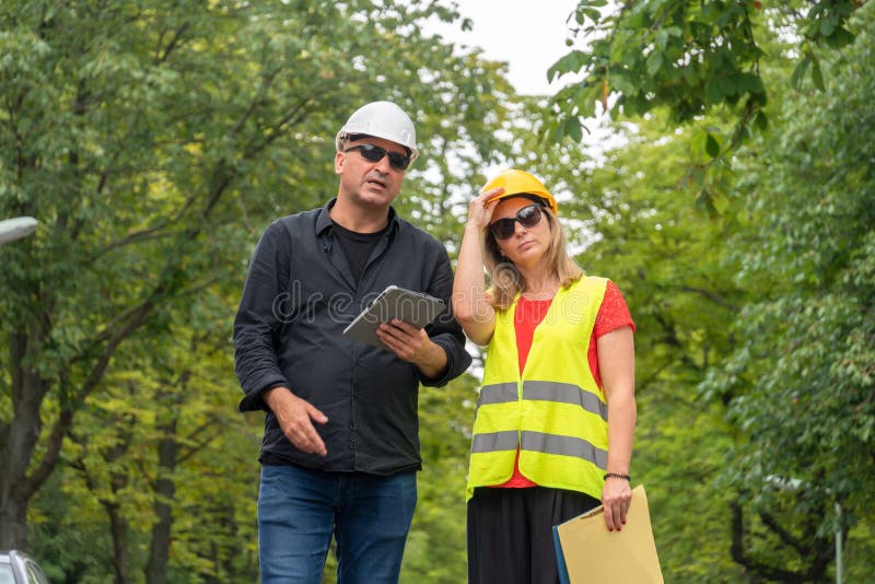 Engineers at Work in the Woods Stock Image - Image of estate, building ...