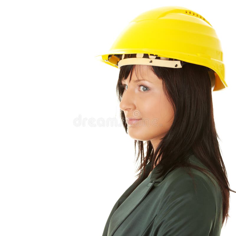 Architect or Builder Wearing a Yellow Hart Hat Stock Image - Image of ...