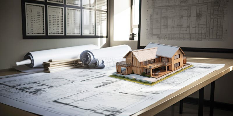 Architect Building Drawing Plan, 3D House Model Prototype Visualization ...