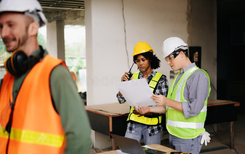 Architect Caucasian Man and Woman Working with Colleagues Mixed Race in ...