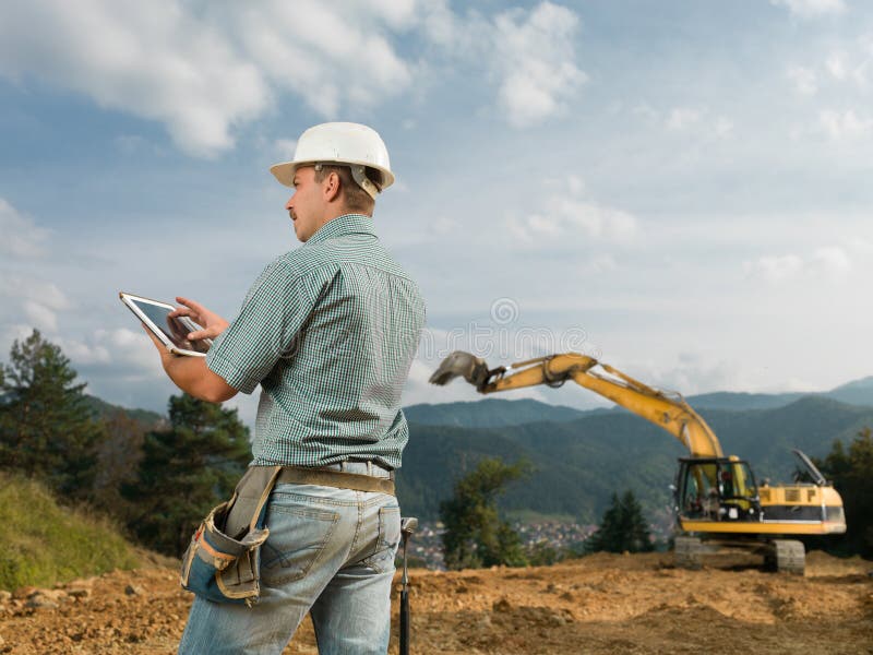 Architect Checking Plan on Tablet Stock Image - Image of digital ...