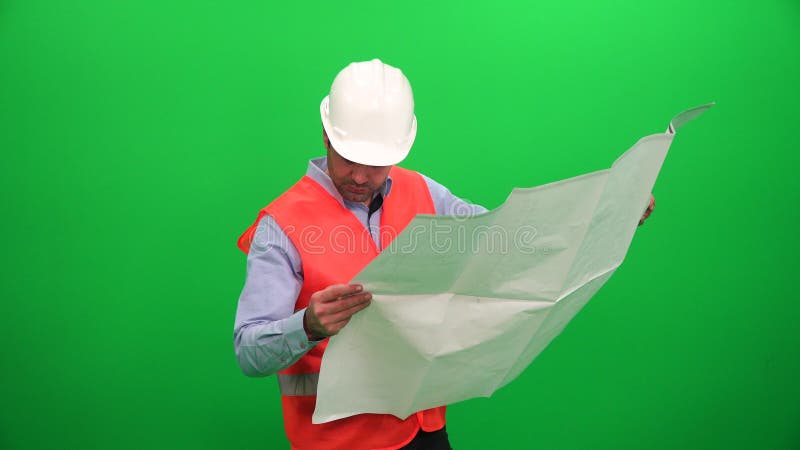 Architect or Construction Worker Looking Up on Green Screen Stock Video ...