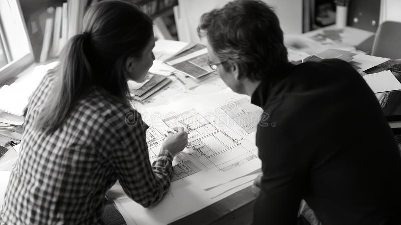 Architect and Client Looking Project Drawings and Discussing Ideas for ...
