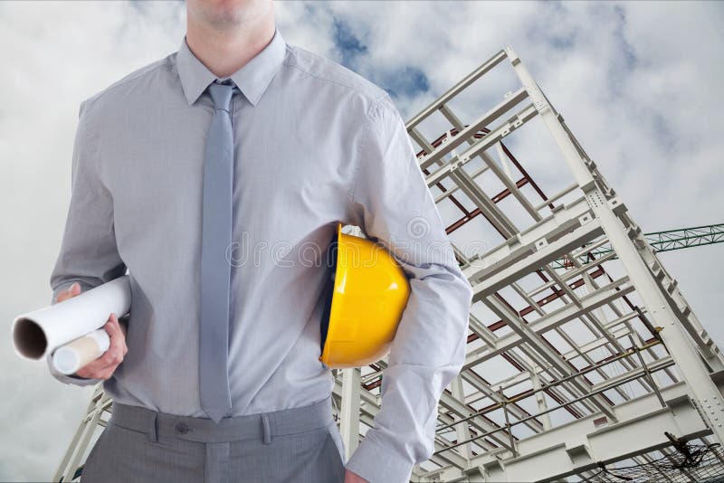 Architect Close To a Building with His Hard Hat and Plans Stock Image ...