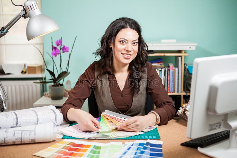 Architect with Color Palette on Desk Stock Photo - Image of blueprint ...