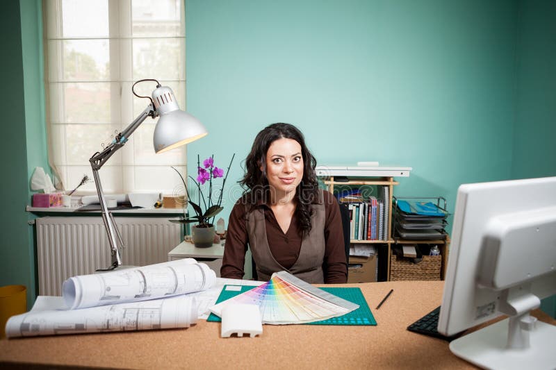 Top View of Architect Working at Her Desk Stock Photo - Image of ...