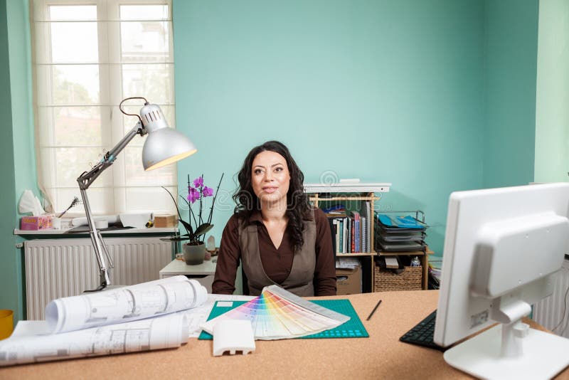 Architect with Color Palette on Desk Stock Photo - Image of blueprint ...