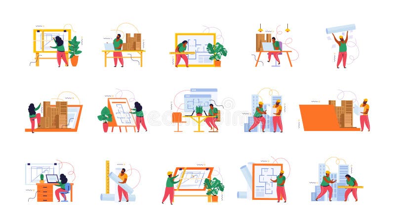 Architect Colored Flat Icon Set Stock Vector - Illustration of ...