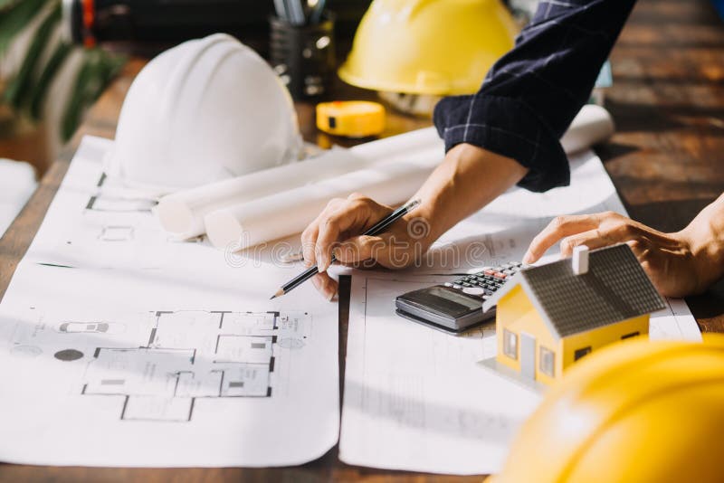 Architect Concept, Architects Working with Blueprints in the Office ...